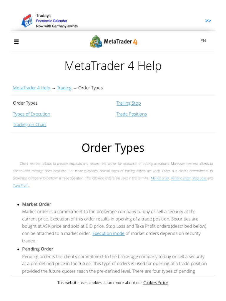 MetaTrader 4 Order Types Guide | PDF | Order (Exchange) | Economies