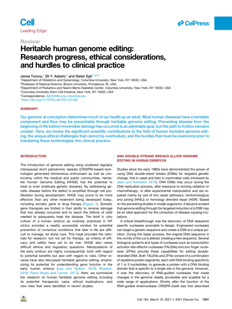 Heritable Human Genome Editing | PDF | Mutation | Genetics
