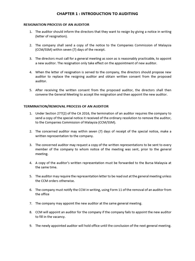 Resignation and Termination of Auditor | PDF