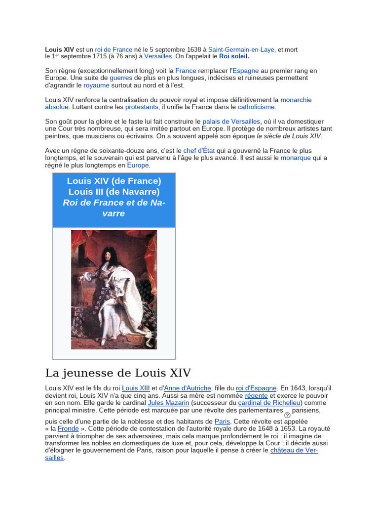 Louis XIV : Règne et Monarchie Absolue | PDF | Royaume de France ...