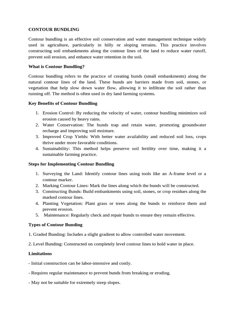 Contour Bunding for Soil Conservation | PDF | Soil | Erosion