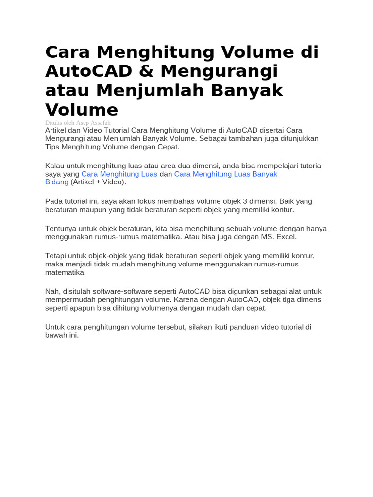 Cara Menghitung Volume Di AutoCAD | PDF