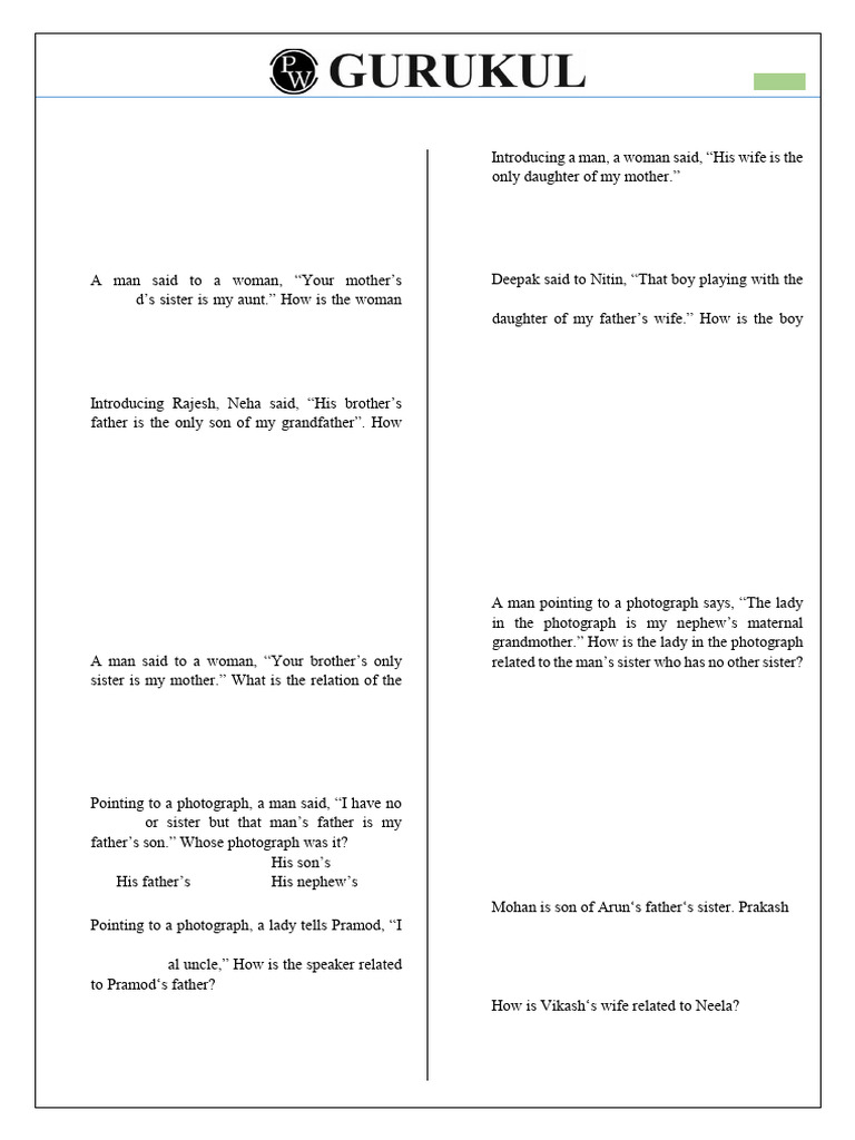 Family Relationship Puzzles | PDF | Family | Human Life Stages