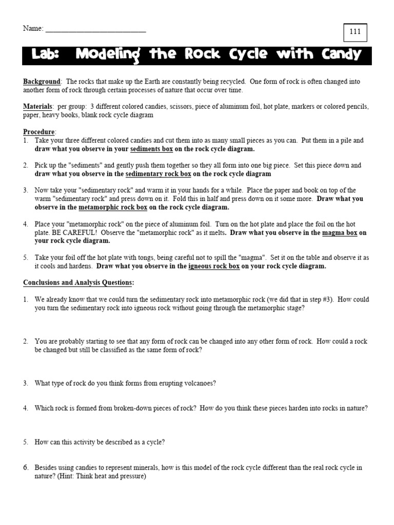 lab-_rock_cycle_candy | PDF | Rock (Geology) | Sedimentary Rock
