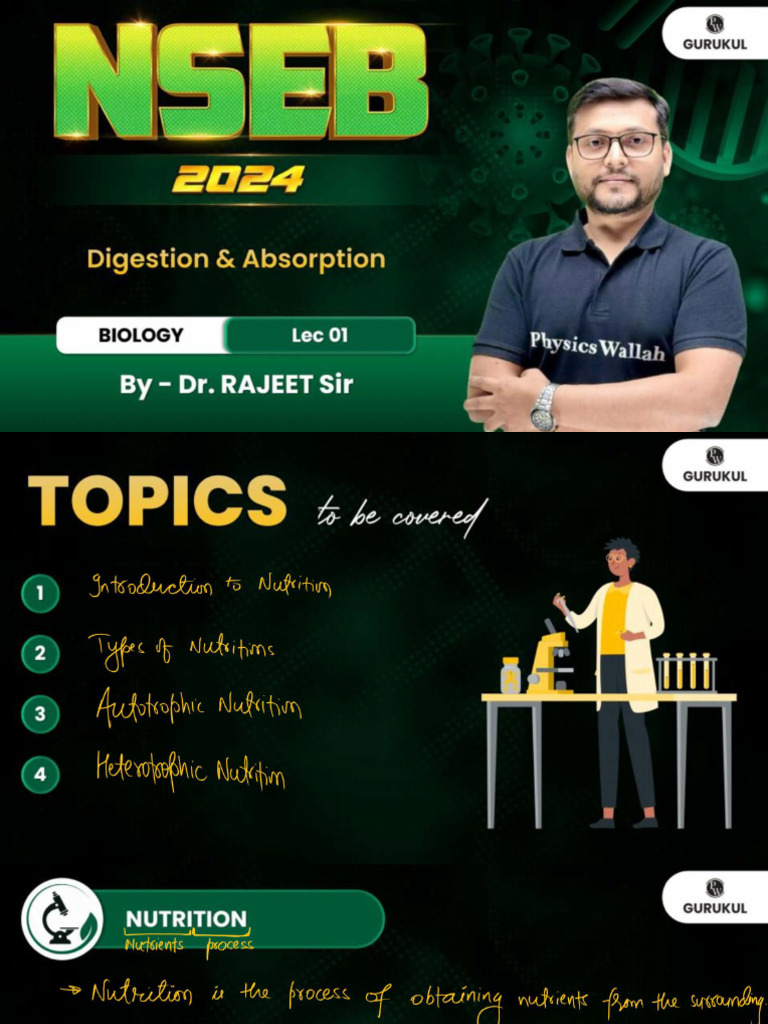 Digestion and Absorption 01 - Class Notes - NSEB 2024 | PDF
