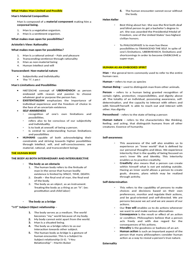 Grade 12 Philosophy Reviewer | PDF | Self Awareness | Transcendence ...