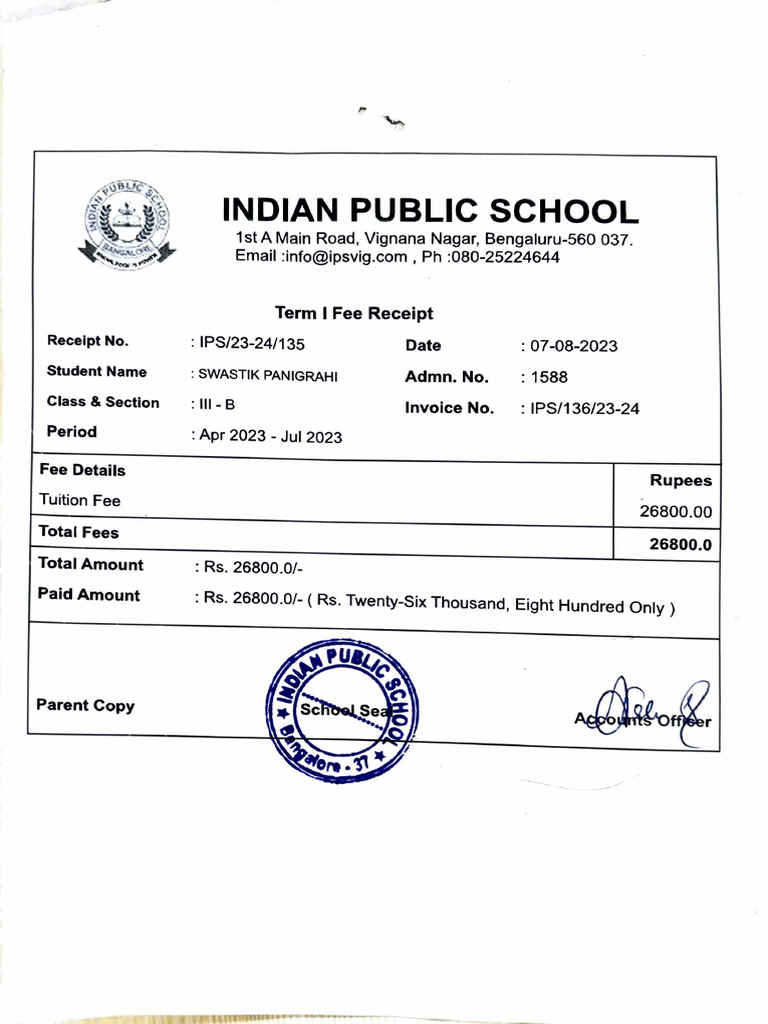 Swastik Panigrahi School Fee Receipt Pdf Receipt Business Documents