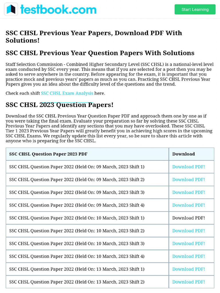 SSC CHSL Previous Year Papers, Download PDF With Solutions! | PDF