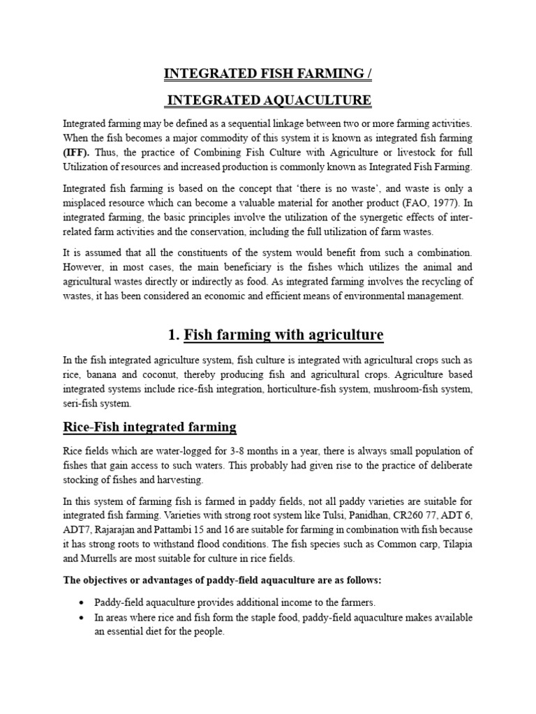 Integrated Fish Farming | PDF | Agriculture | Manure