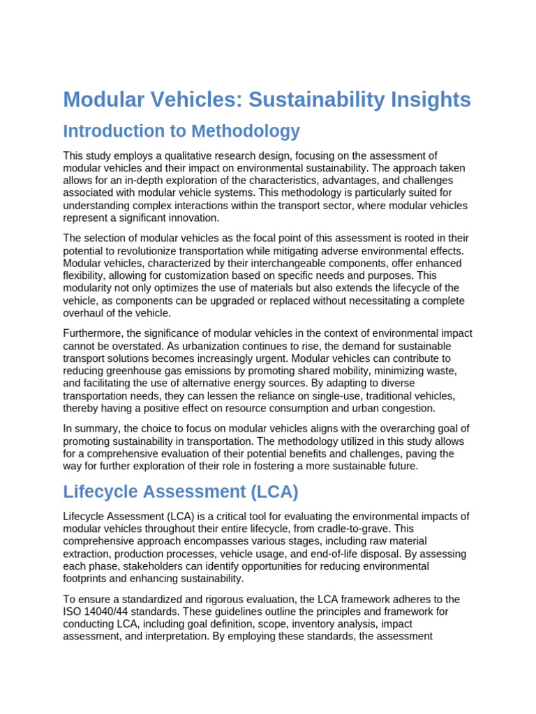 Modular Vehicles - Sustainability Insights | PDF | Life Cycle ...