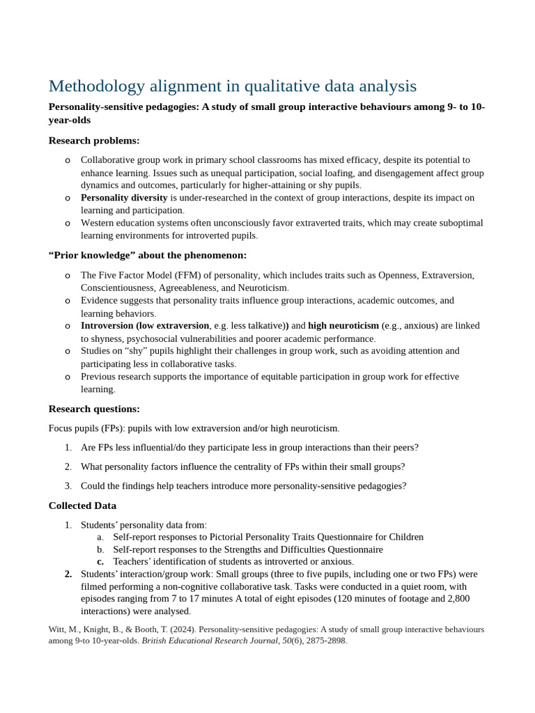 Lecture 2 - Workbook Exercise For Qualitative Data Analysis | PDF | Extraversion And ...