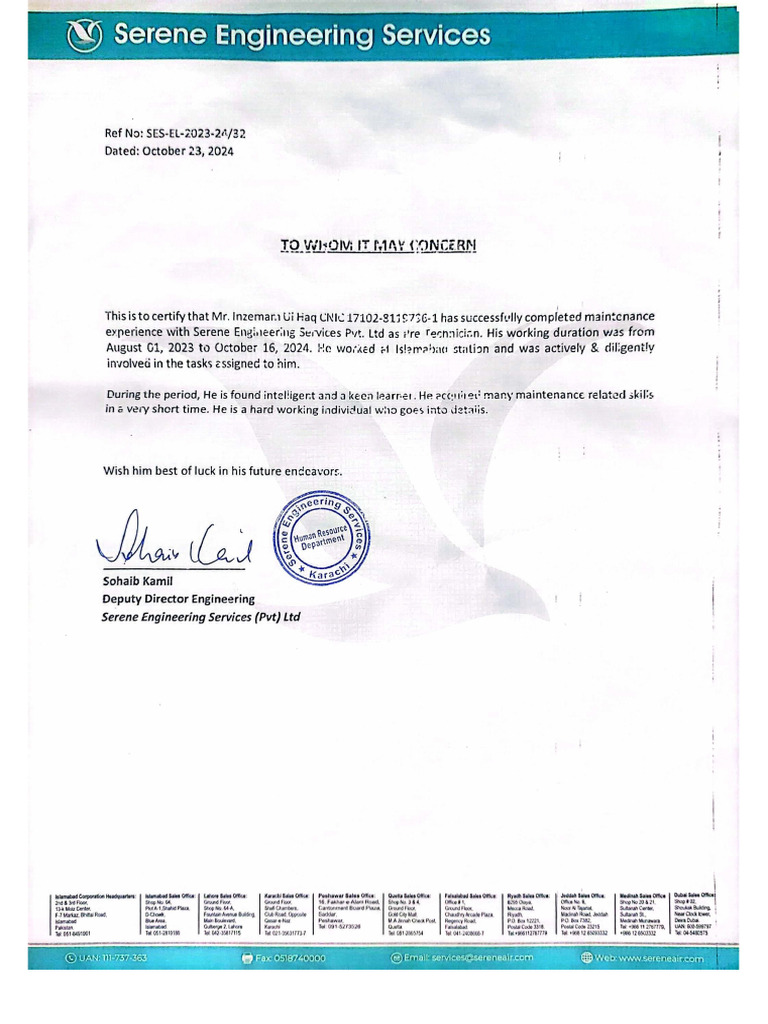 Serene Experience Letter | PDF