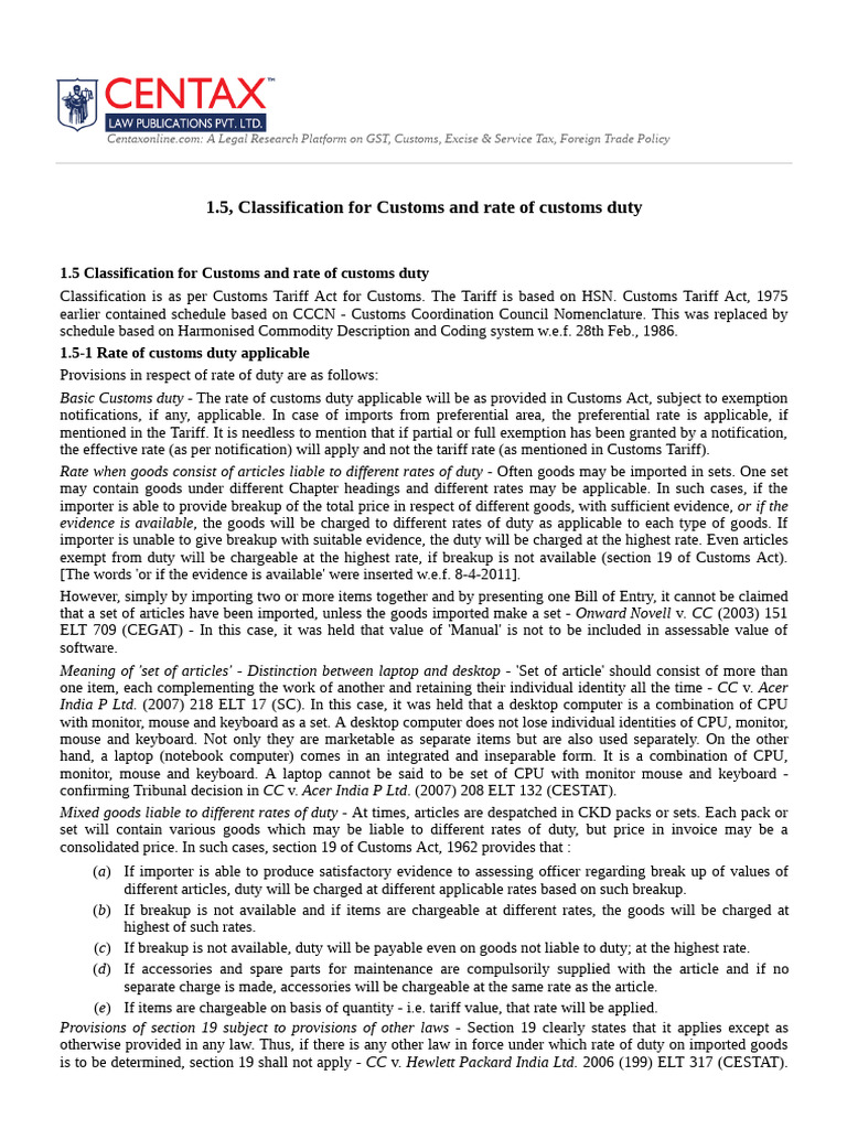 2024 01 30T00 00 Commentary 1 5 Classification For Customs and Rate of ...