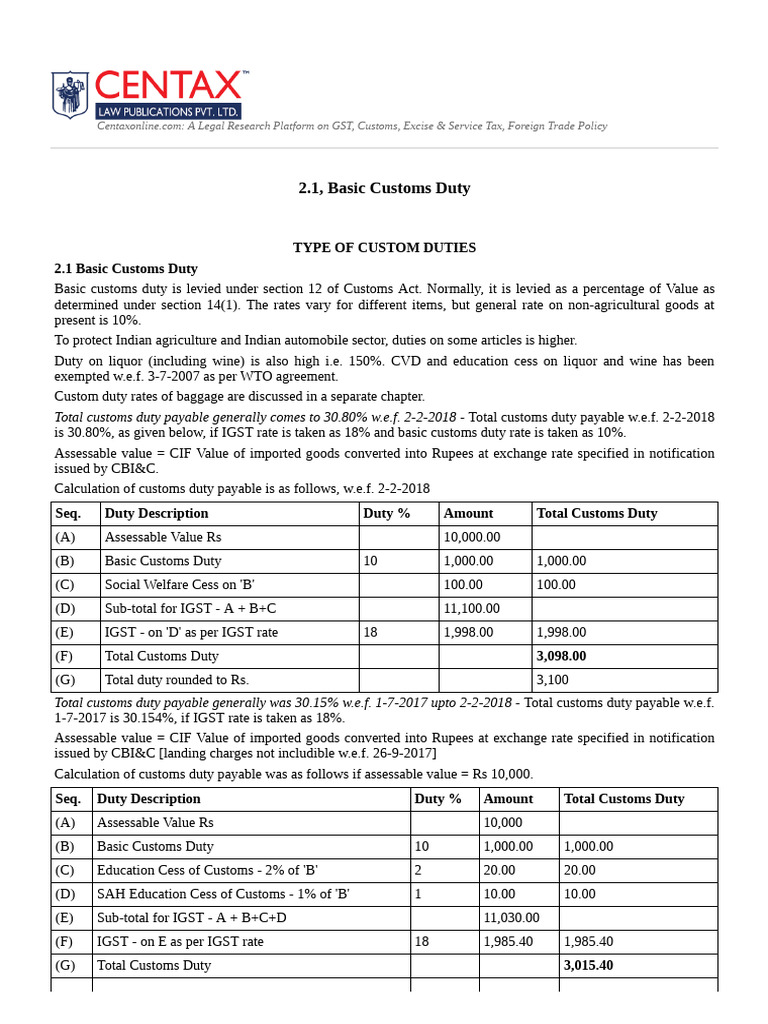 2024 01 30T00 00 Commentary 2 1 Basic Customs Duty | PDF | Customs | Tariff