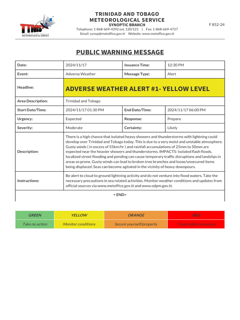 Public Warning Message - ADVERSE WEATHER ALERT #1 - YELLOW LEVEL | PDF