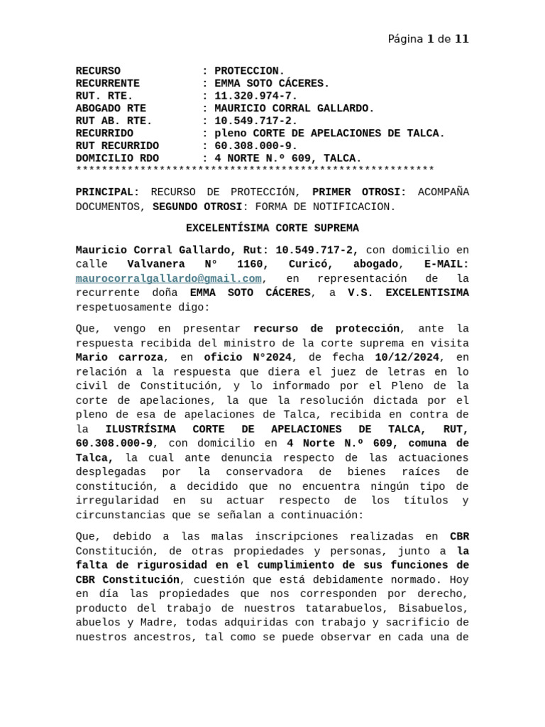 Recurso de Protección de Emma Soto Cáceres | PDF | Derechos humanos ...