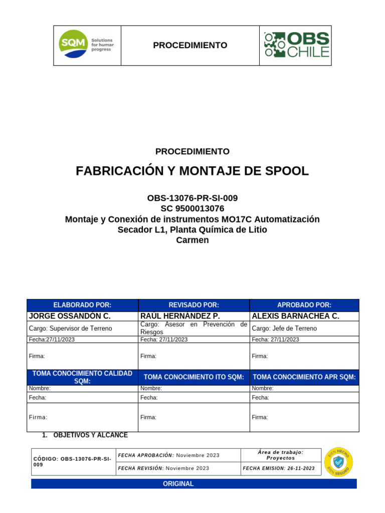 Obs-13076-Pr-Si-009 Fabricación y Montaje de Spool Rev. 0 (Iso) | PDF ...