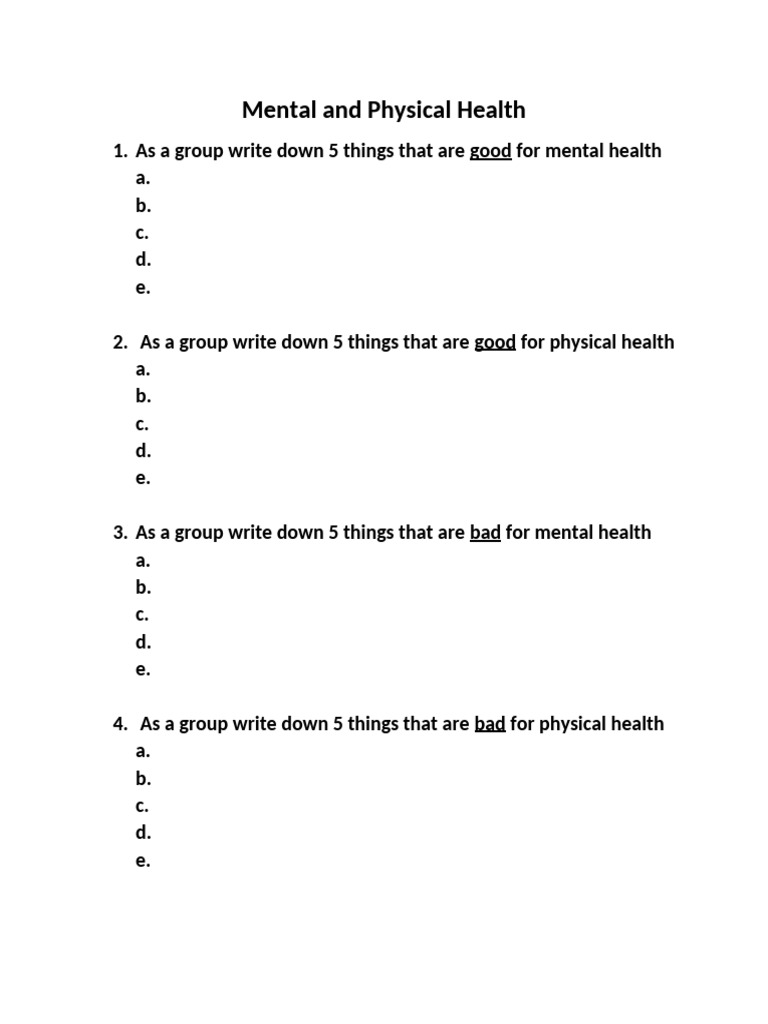 Mental and Physical Health Brainstorming | PDF