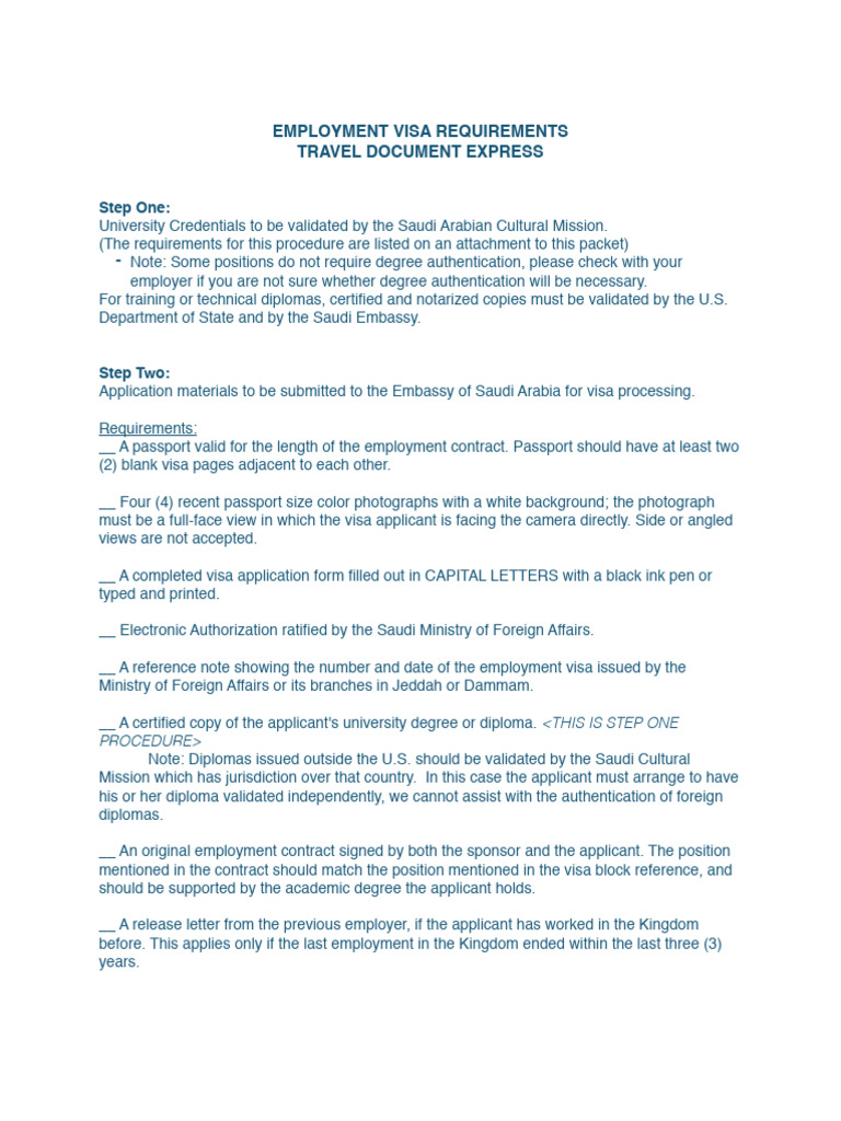 AUPP - TDE Saudi Employment Packet - EM | PDF | Travel Visa | Passport