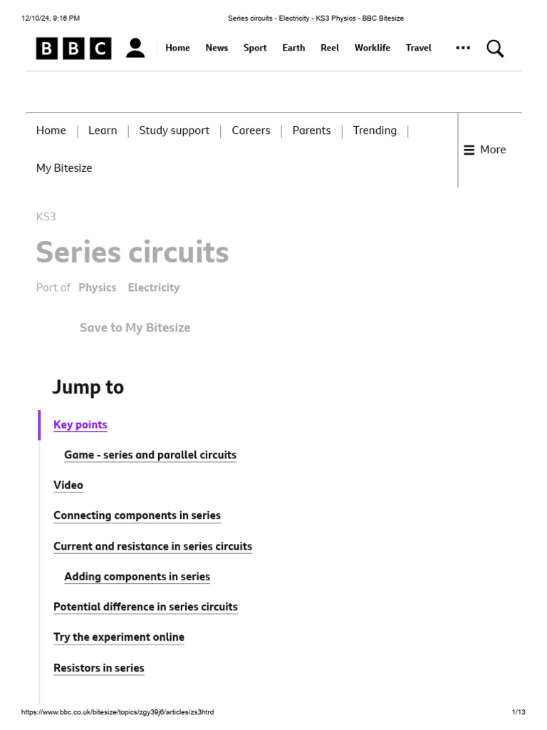 Series Circuits - Electricity - KS3 Physics - BBC Bitesize | PDF ...