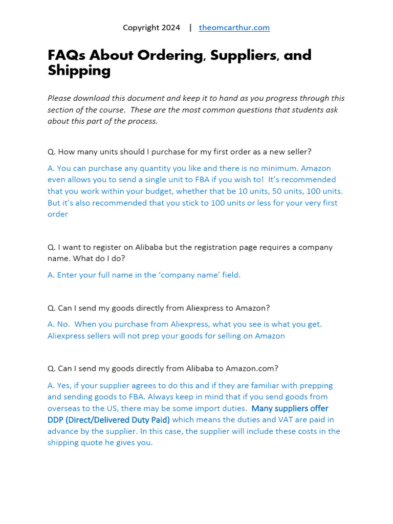 FAQs+about+Ordering,+Suppliers,+and+Shipping+V3 | PDF | Business | Economies