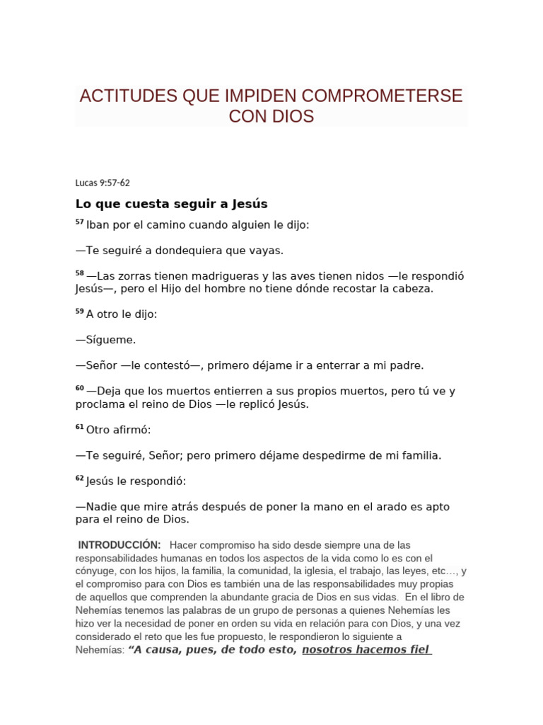 Actitudes que Impiden Seguir a Dios | PDF | Jesús | Dios