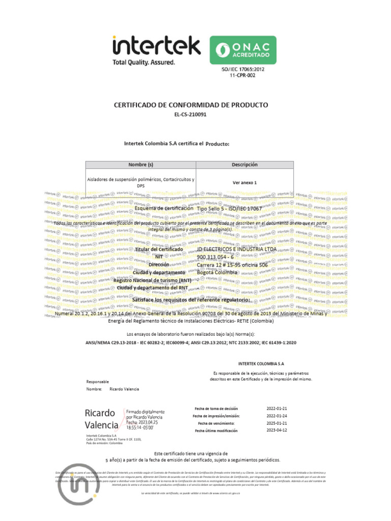 Certificado de Conformidad EL-CS-210091 | PDF