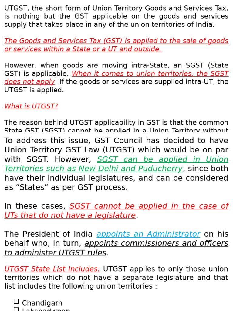 UTGST - Salient Features | PDF | Payments | Government Finances