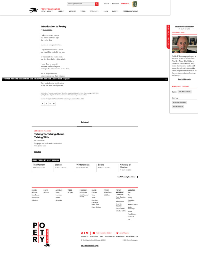 Introduction To Poetry by Billy Collins - Poetry Foundation | PDF | Poetry