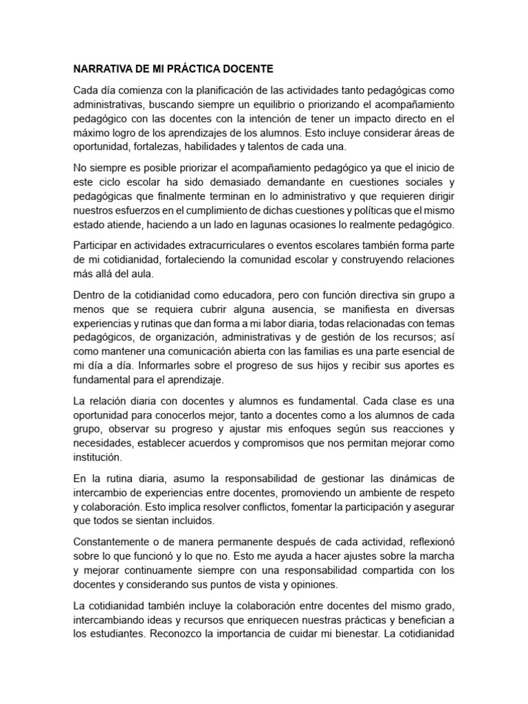 NARRATIVA PRACTICA DOCENTE | PDF | Enseñando | Aprendizaje