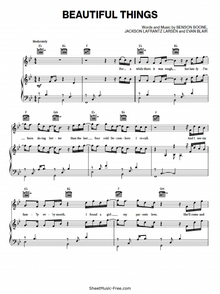 Beautiful Things Sheet Music Benson Boone SheetMusic | PDF