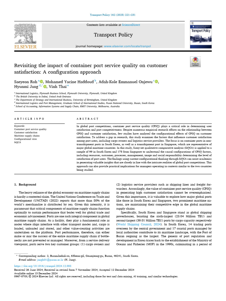 Revisiting The Impact of Container Port Service Quality On Customer ...