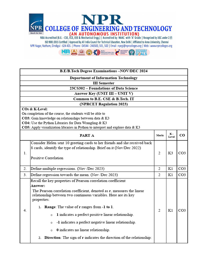 FDS II ANS KEY.pdf | PDF | Statistical Analysis | Teaching Mathematics