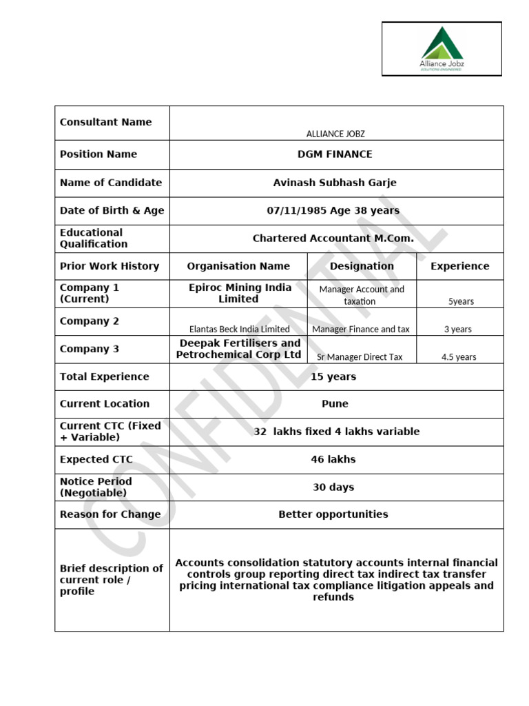 Consultant Assesment Form DGM Finance | PDF