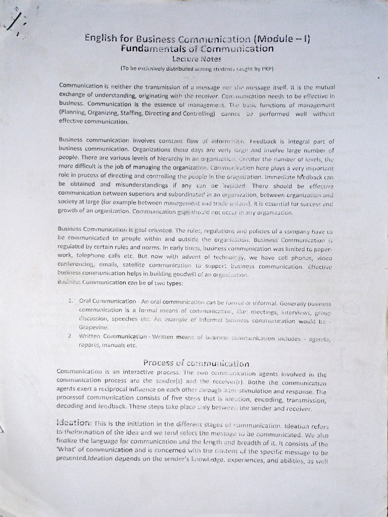 Etw Module 1 Lecture Notes | PDF | Communication | Nonverbal Communication