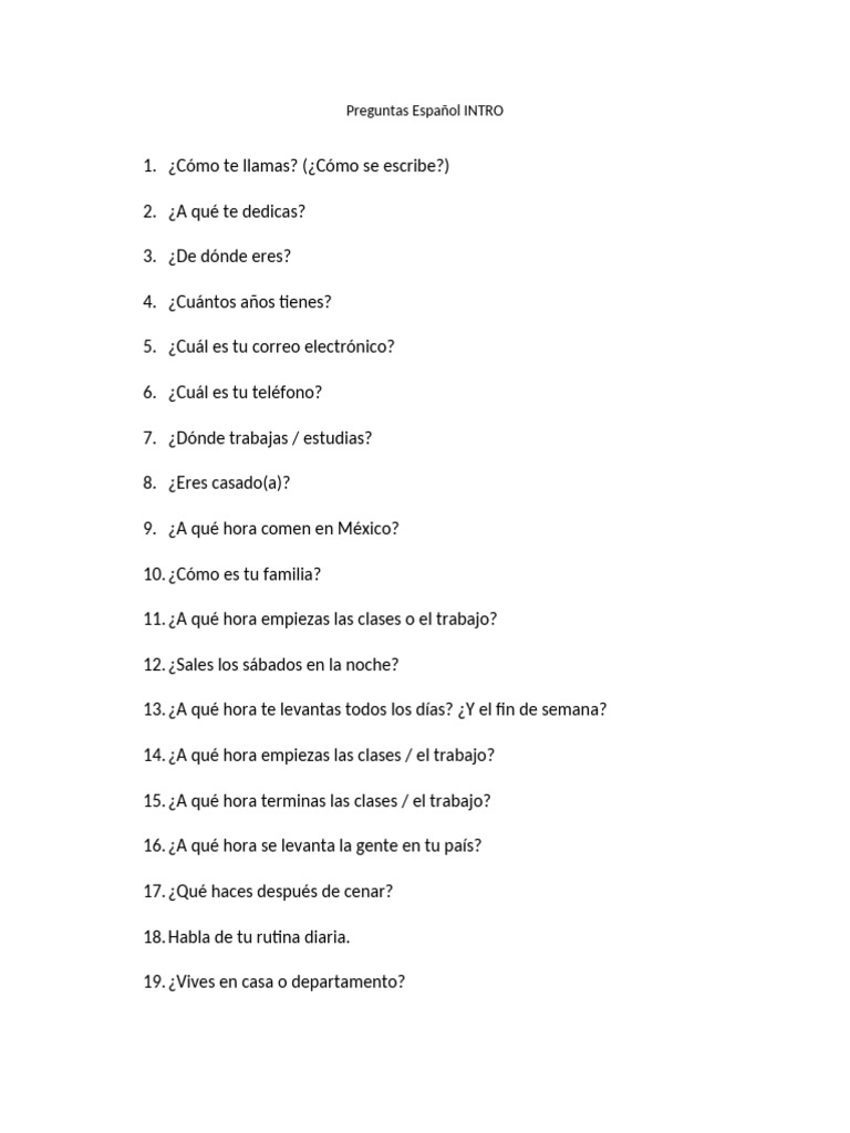 Preguntas Español INTRO | PDF