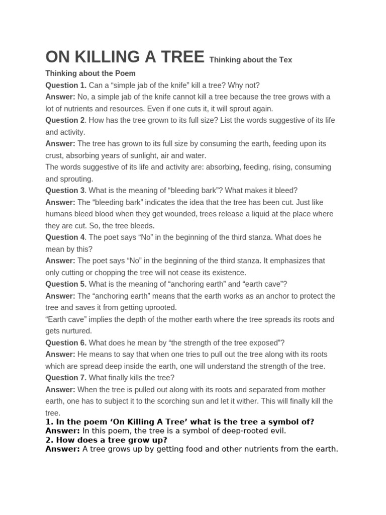Understanding "On Killing a Tree" Poem | PDF | Trees | Earth