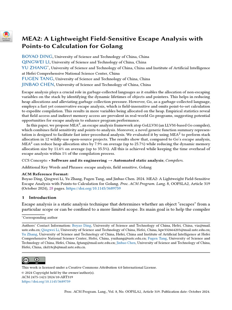 MEA2: A Lightweight Field-Sensitive Escape Analysis With Points-To Calculation For Golang | PDF ...