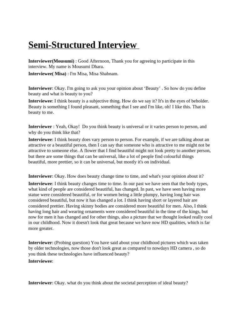 Semi Structured Interview | PDF | Beauty | Job Interview