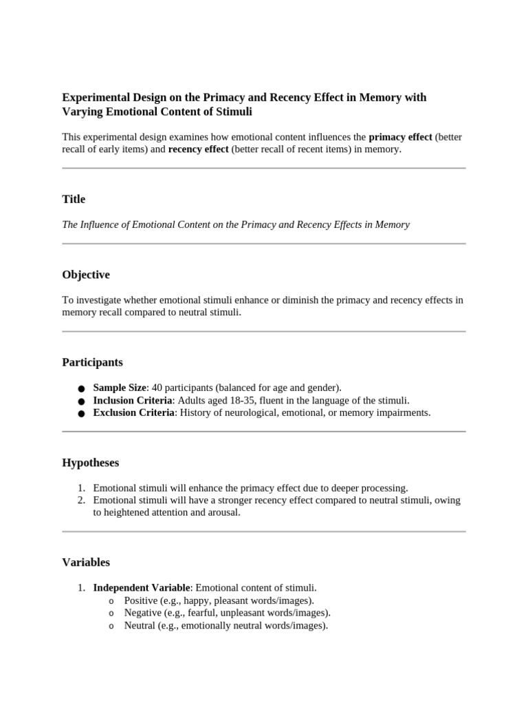 Primacy and Recency Effect in Memory with Varying Emotional Content of ...