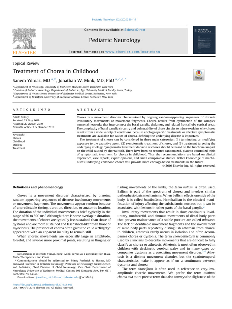 Treatment of Chorea in Childhood 2019 Pnu | PDF | Basal Ganglia ...