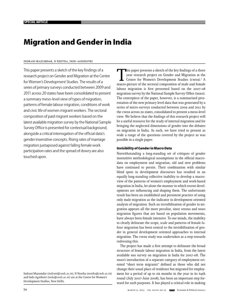 Migration and Gender in India | PDF | Human Migration | Migrant Worker