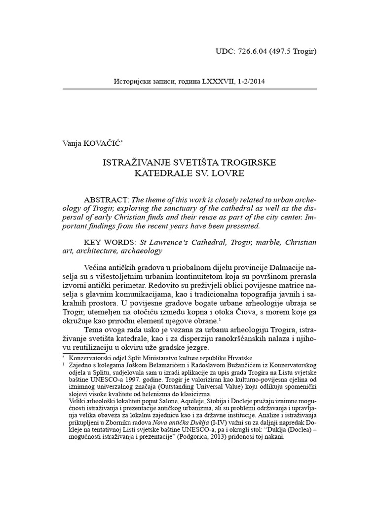 Kovacic Istrazivanje Svetista Trogirske Katedrale | PDF