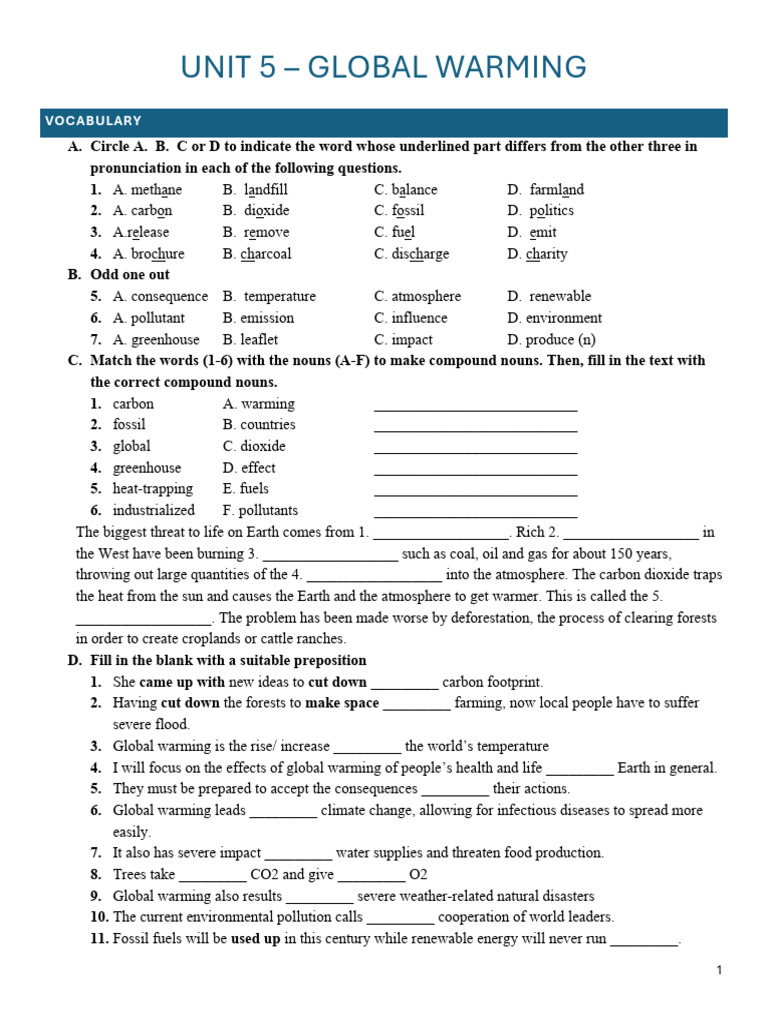 Global Warming Vocabulary Exercises | PDF | Climate Change | Deforestation