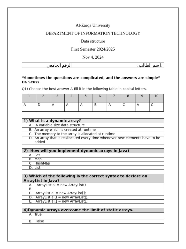 DS quiz answers | PDF | Computer Science | Algorithms DS quiz answers | PDF | Computer Science | Algorithms