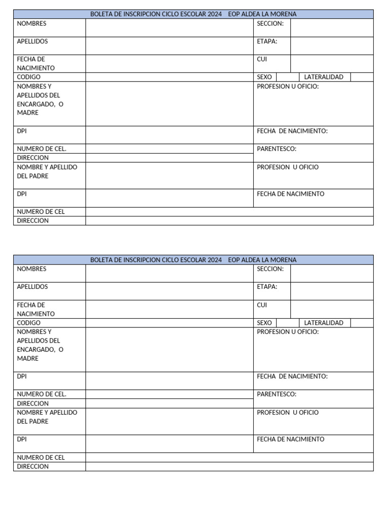 Formulario Inscripción Escolar 2024 | PDF