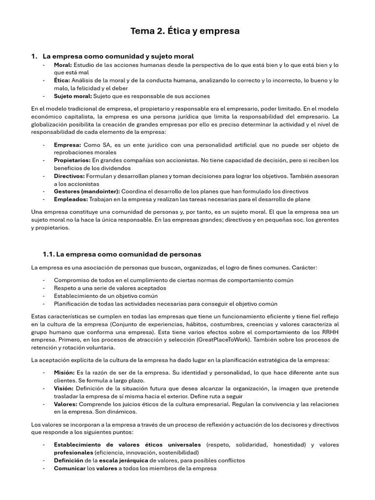 Tema 2. Ética y Empresa (t.8 Libro) | PDF | Business | Moralidad