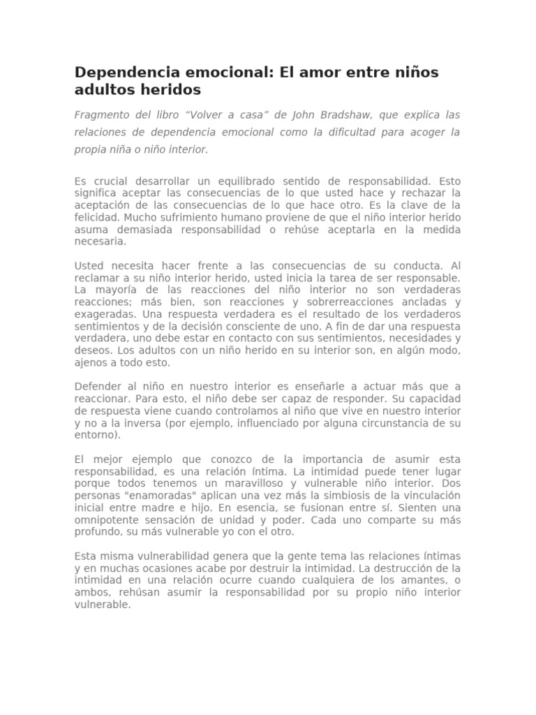 Dependencia Emocional El Amor Entre Niños Heridos | PDF | Amor | Las emociones