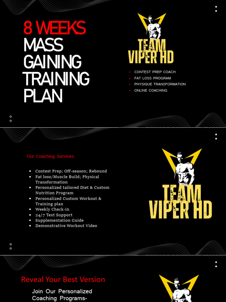 8 Weeks Mass Gaining Training Plan | PDF | Weight Training | Physical ...