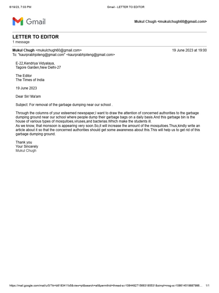 Urgent Appeal to Remove School Garbage | PDF